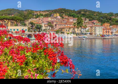 Landscape with Rio Marina village and harbour, Elba islands, Tuscany ...