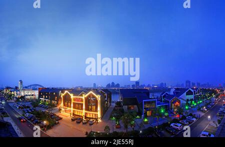 Zhejiang ningbo yinzhou boat night jiang tourism fenghua river Stock ...