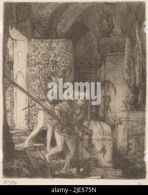 Treasure room. Two men descend a staircase to a space containing ...