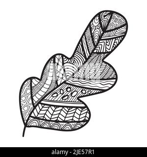 Vector zen tangle and doodle oak leaf. Nature coloring book. Black and ...
