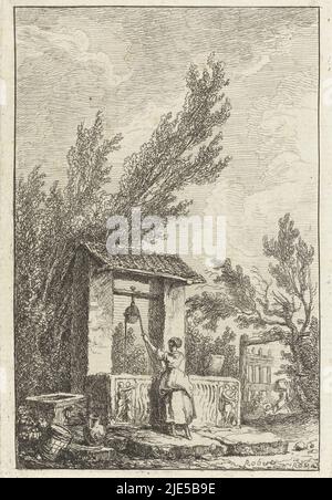 Sarcophagus, Hubert Robert, 1763 - 1766 print Three figures in an ...