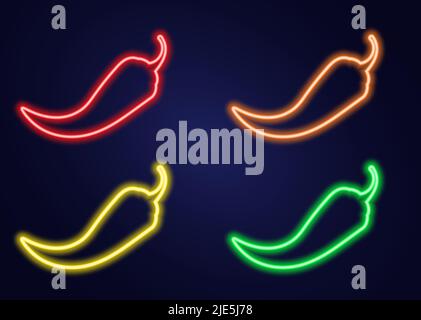 Neon Icon. Hot pepper strength scale indicator with mild, medium, hot ...
