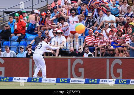 Alex Lees of England returns a beach ball back to the fans Stock Photo ...