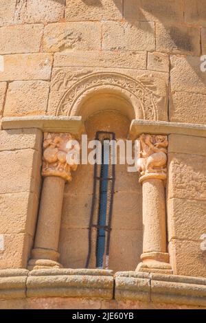 Apse of Nuestra Señora de la Asuncion church, close view. Sequera de la ...