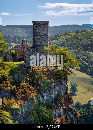 The ruins of Kinnoull Hill Tower overlooking the River tay and the city ...