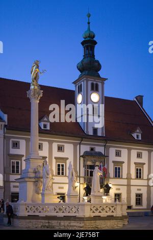 Slovenia, Maribor, Main Square, City Hall, Plague Monument Stock Photo ...