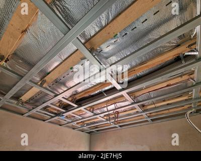 Drywall frame assembled for new house under construction ceilings Stock ...