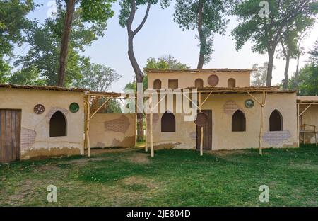A temporary, fake Silk Road era rural village set next to the Khudayar ...