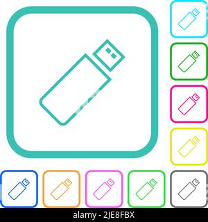 Pendrive vivid colored flat icons in curved borders on white background ...