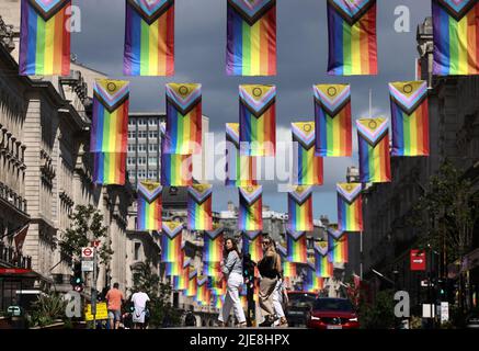 Pride Intersex-Inclusive flags hang in Regents Street, Central London ...