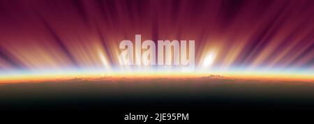 sunrise from space aurora, 3d rendering illustration Stock Photo - Alamy