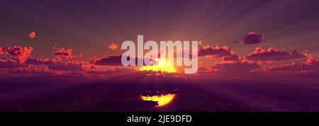 sunset calmly sea sun ray 3d render illustration Stock Photo - Alamy