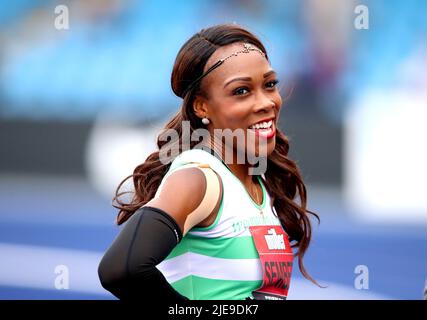 Cindy Sember after winning the women’s 100m hurdles during the UK ...