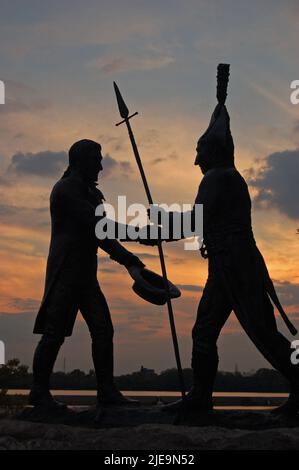 Explorers Meriwether Lewis and William Clark with their Native American ...