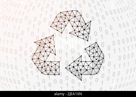 Recycle polygonal symbol with binary code background. Waste recycling concept design ...