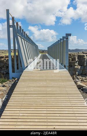 Bridge between Europe and America continents in Reykjanes, an Icelandic ...