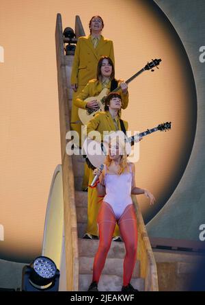 Lorde performing on the Pyramid Stage during the Glastonbury Festival ...