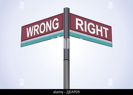 Wrong on one side with Right another direction, chrome road sign, with ...