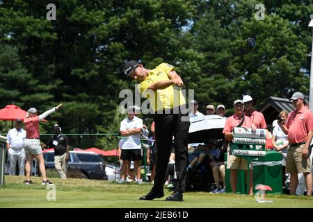 Webb Simpson plays during the first round of the Rocket Mortgage ...