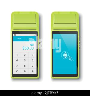 Vector 3d Orange NFC Payment Machine Set Isolated. Wi-fi, Wireless ...