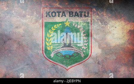 Top view of retro flag Batu Pahat, Johor Malaysia with grunge texture. Malaysian travel and ...