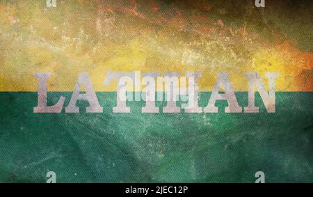 Top view of retro flag Bendera Permaisuri Johor Malaysia with grunge texture. Malaysian travel ...