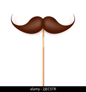 Realistic fake mustache on a wooden stick. Vintage paper mustache for ...