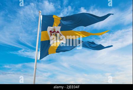 official flag of Royal Standard of Sweden 1844 1905 , Sweden at cloudy ...
