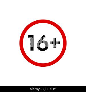 16+ restriction flat sign isolated on white background. Age limit ...