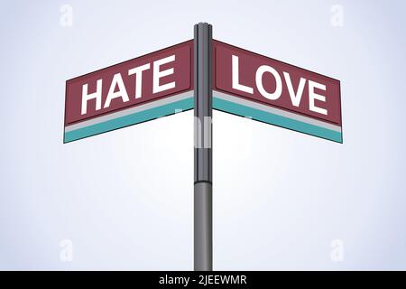 Hate on one side with Love another direction, chrome road sign, with ...