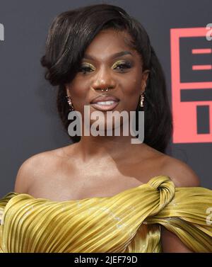 Doechii arrives at the BET Awards on Monday, June 9, 2025, at the ...