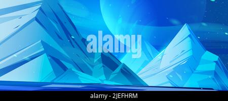 Winter ice alien planet landscape game background. Night fantasy frozen ...
