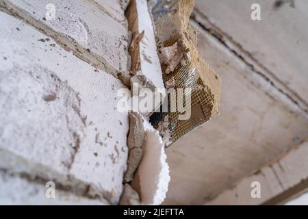 Polystyrene foam glued to an aerated concrete block wall Stock Photo ...