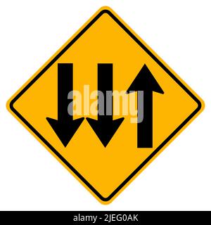 Warning signs Three Lane Traffic Road on white background Stock Vector ...