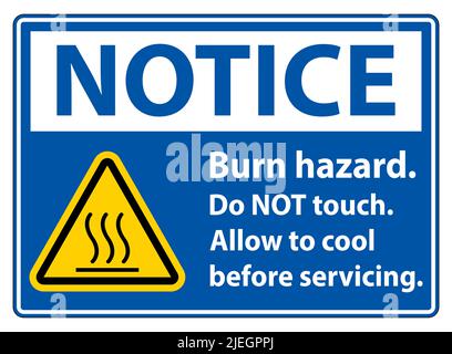Notice Burn hazard safety,Do not touch label Sign on white background ...