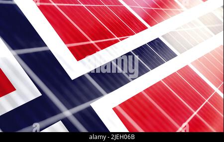 Solar energy panels with Norway flag background. Sustainable resources ...
