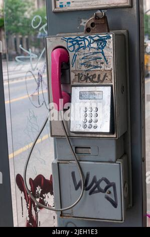 Vintage European Coin-Operated Payphone in Public Booth. 19 October ...