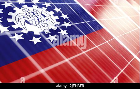 Solar energy panels with Myanmar flag background. Sustainable resources ...