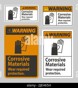 Warning Sign Corrosive Materials, Wear Required Protection Stock Vector ...