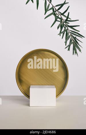 scene with square podium on beige background and shadows Stock Photo ...