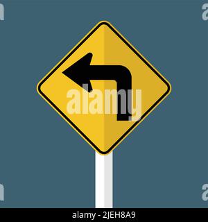Left turn ahead traffic sign on transparent background,vector illustration Stock Vector Image ...