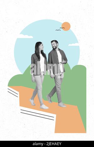 Photo cartoon comics sketch picture of charming lady guy dancing ...