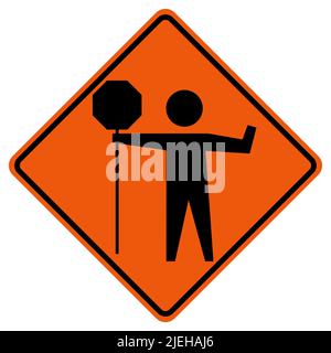 Flaggers In Road Ahead Warning Traffic Symbol Sign Isolate on White ...