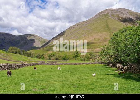 The landscape at Wasdale Head looking towards Kirk Fell and the ...