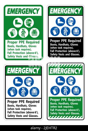 Emergency Sign Proper PPE Required Boots, Hardhats, Gloves When Task ...