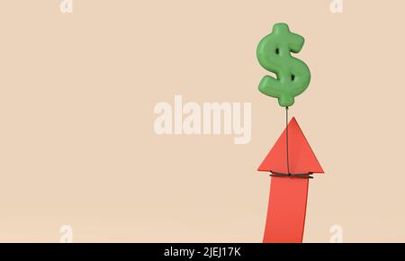 Rate of inflation concept. Red arrow being pulled up by a dollar sign ...