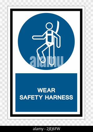 Industrial worker with safety harness mandatory use warning sign ...