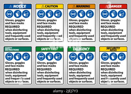 Gloves, Goggles, And Face Masks Required Sign On White Background ...