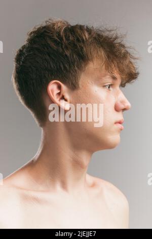 man barber isolated on grey background. man with barber scissors in ...