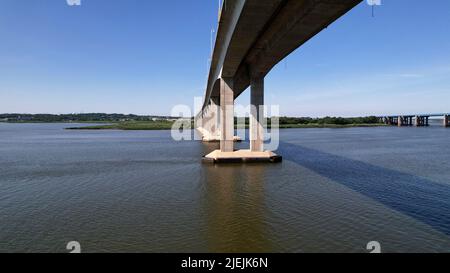 Underneath the Victory Bridge that connects Perth Amboy, NJ and ...